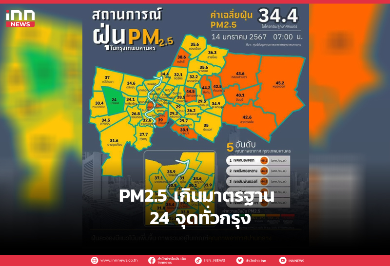 PM2.5 เกินมาตรฐาน 24 จุดทั่วกรุง