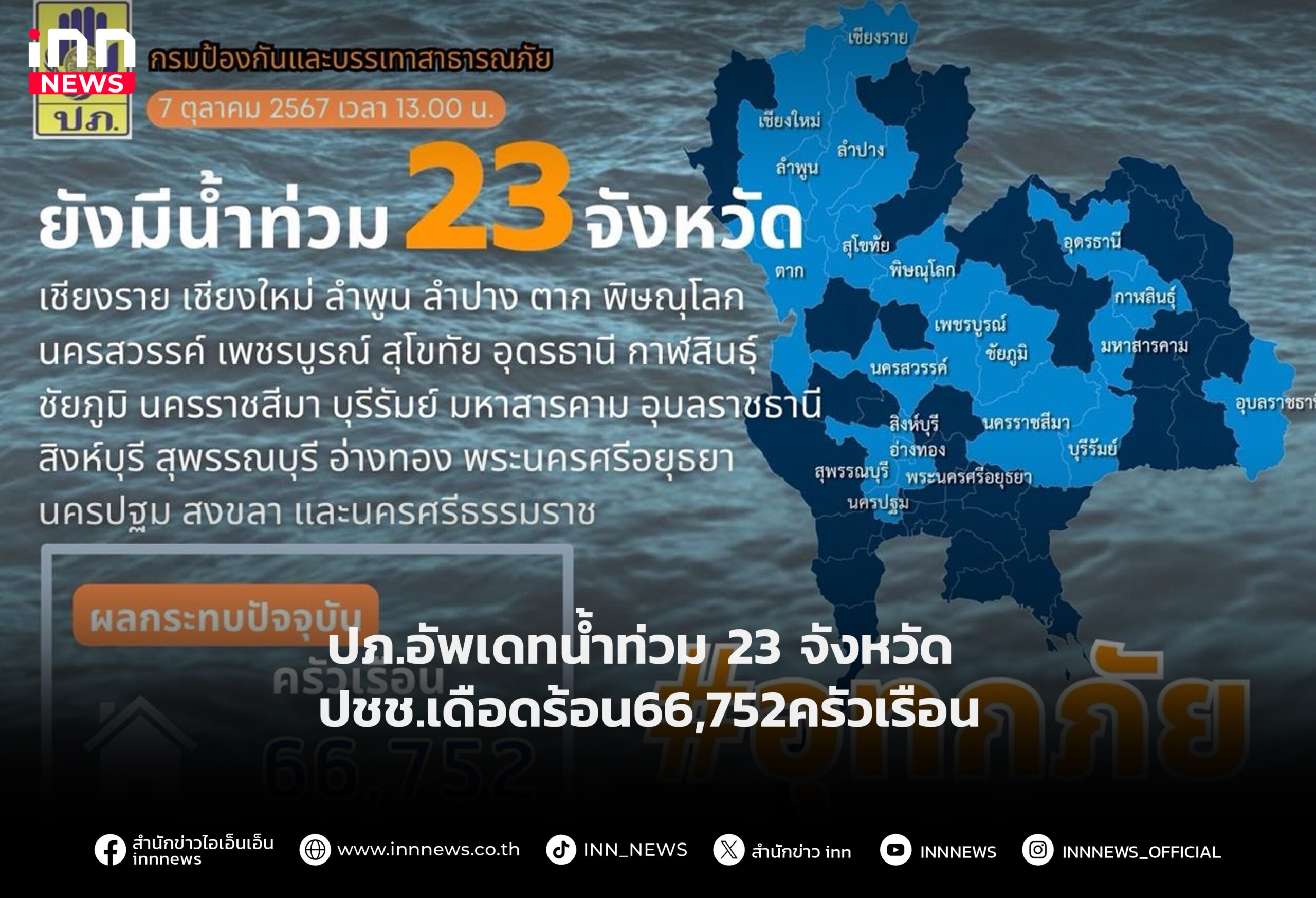 ปภ.อัพเดทน้ำท่วม 23 จังหวัด ปชช.เดือดร้อน66,752ครัวเรือน